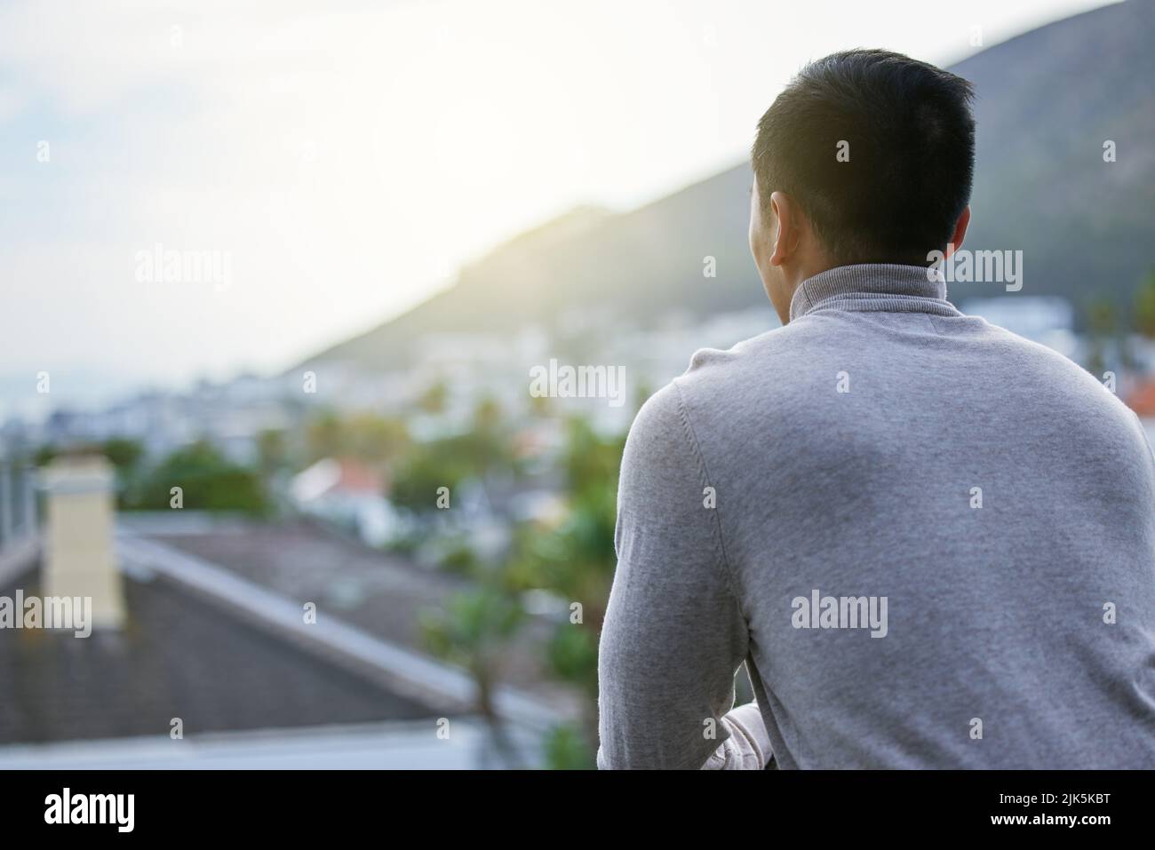 The future looks bright. a young man admiring the view at home Stock ...