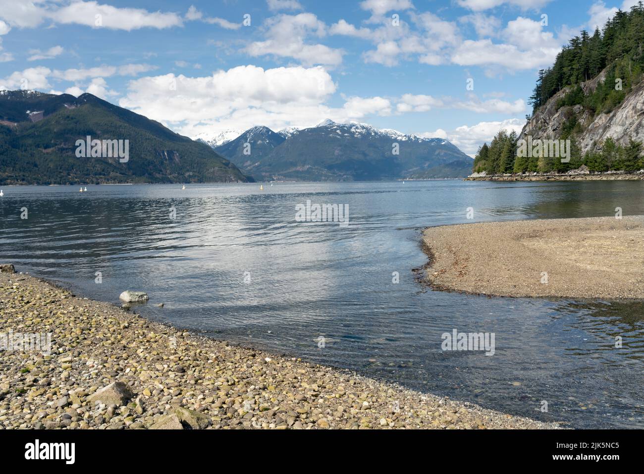 A sandbar and beach in Howe Sound, North Vancouver, British Columbia ...