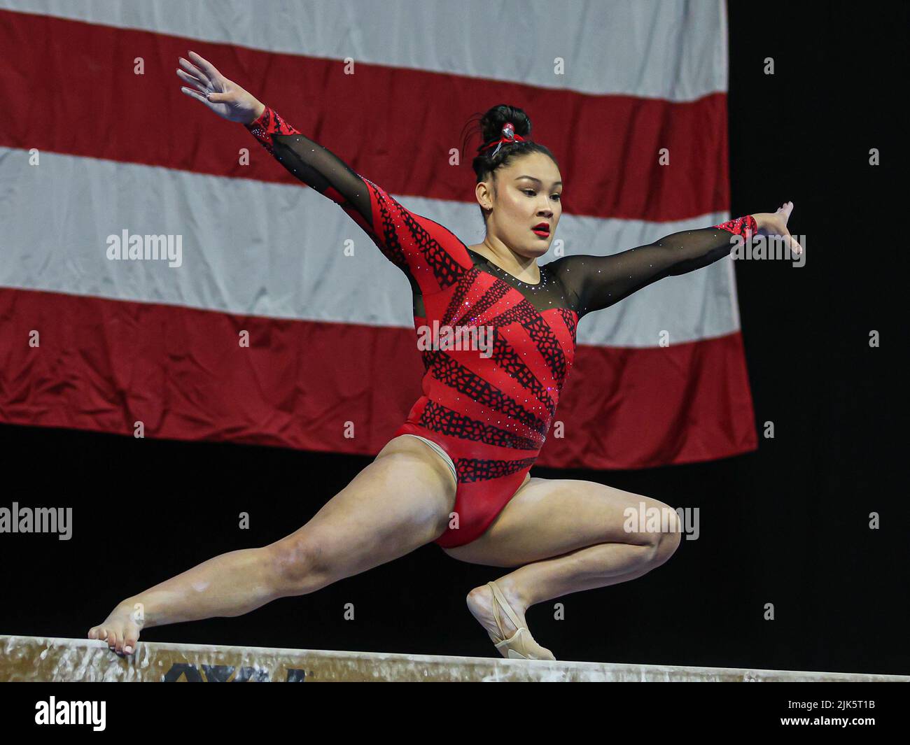 July 29, 2022: Ciena Alipio of Midwest Gym competes on the balance beam ...