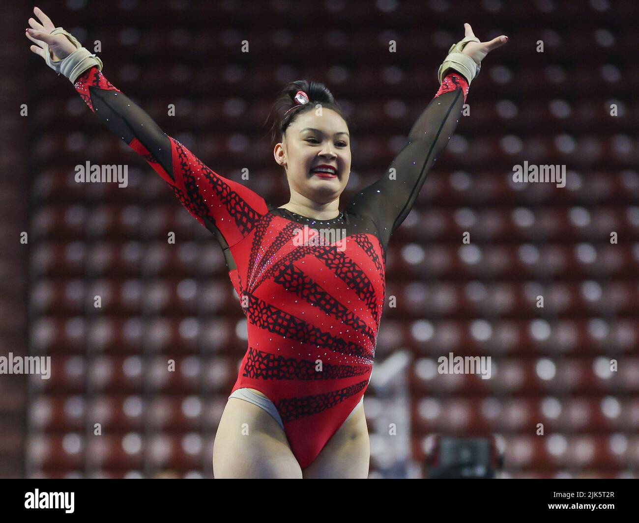 July 29, 2022: Ciena Alipio salutes at the end of her floor routine ...