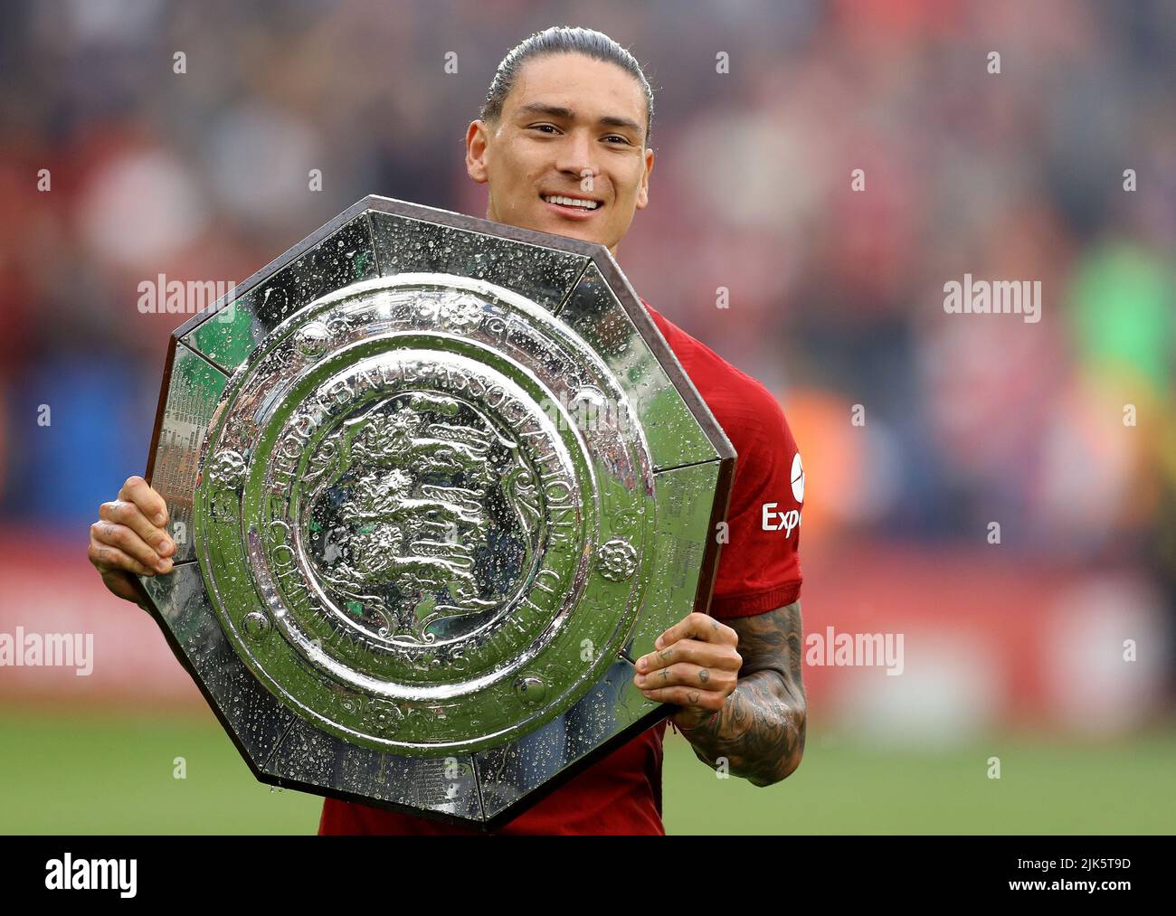 Leicester, England, 30th July 2022. Darwin Nunez of Liverpool with the ...