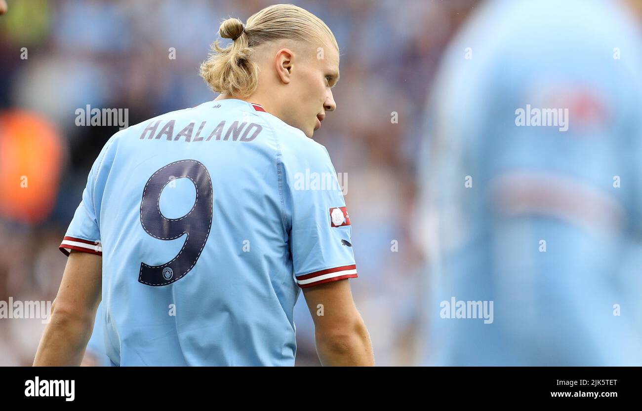 Leicester, England, 30th July 2022. Erling Haaland of Manchester City ...