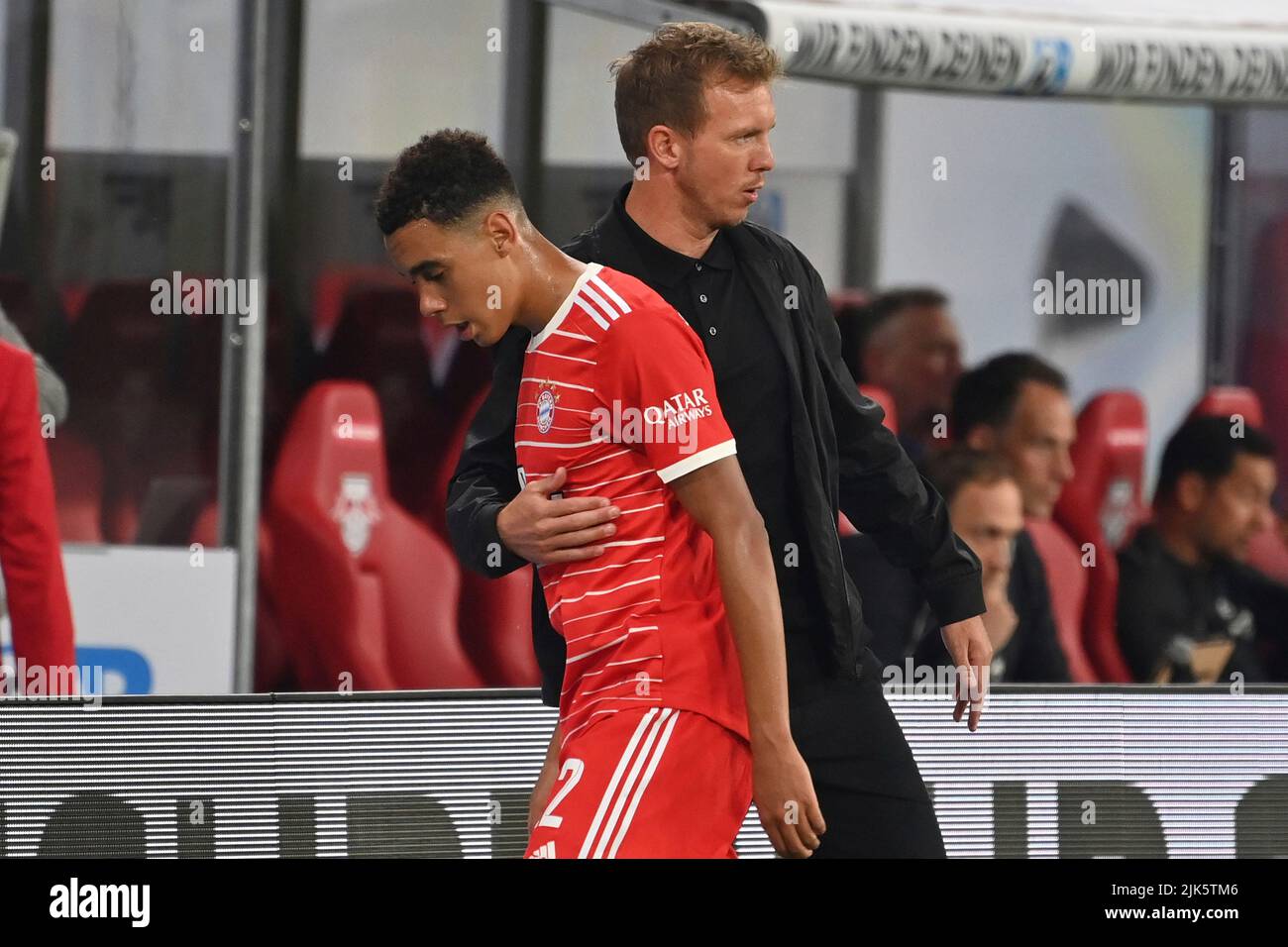 coach Julian NAGELSMANN (FC Bayern Munich) with Jamal MUSIALA (FC Bayern Munich) after ...