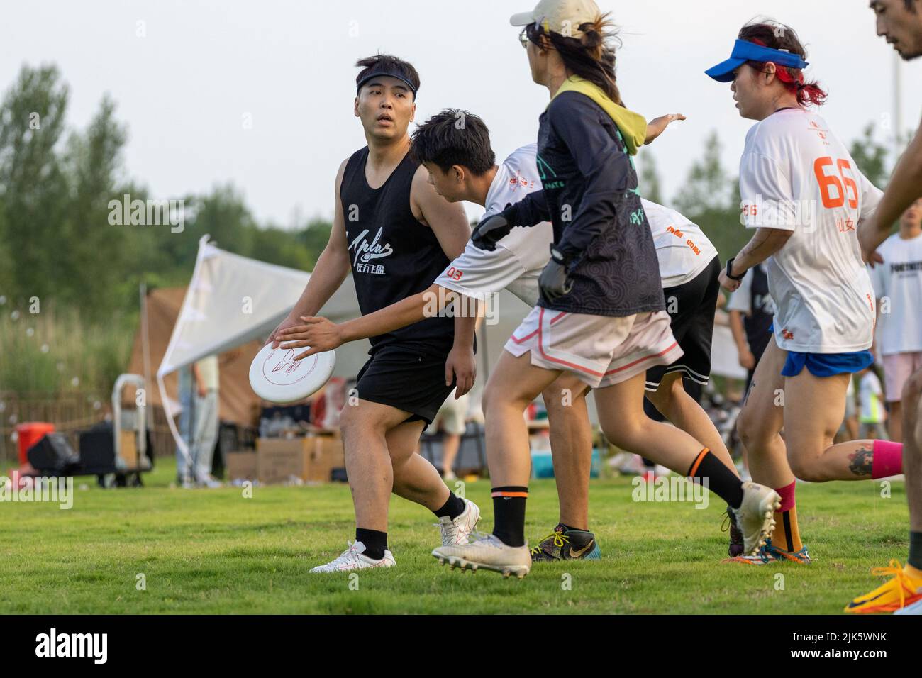 HEFEI, CHINA - JULY 30, 2022 - Frisbee enthusiasts compete in the ...