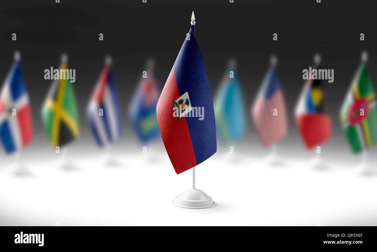 The national flag of the Haiti on the background of flags of other ...