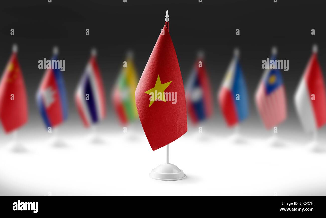 The national flag of the Vietnam on the background of flags of other ...