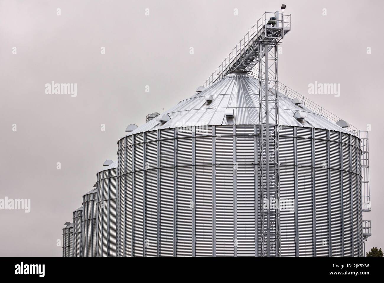 Galvanized steel silos for grain storage Stock Photo - Alamy