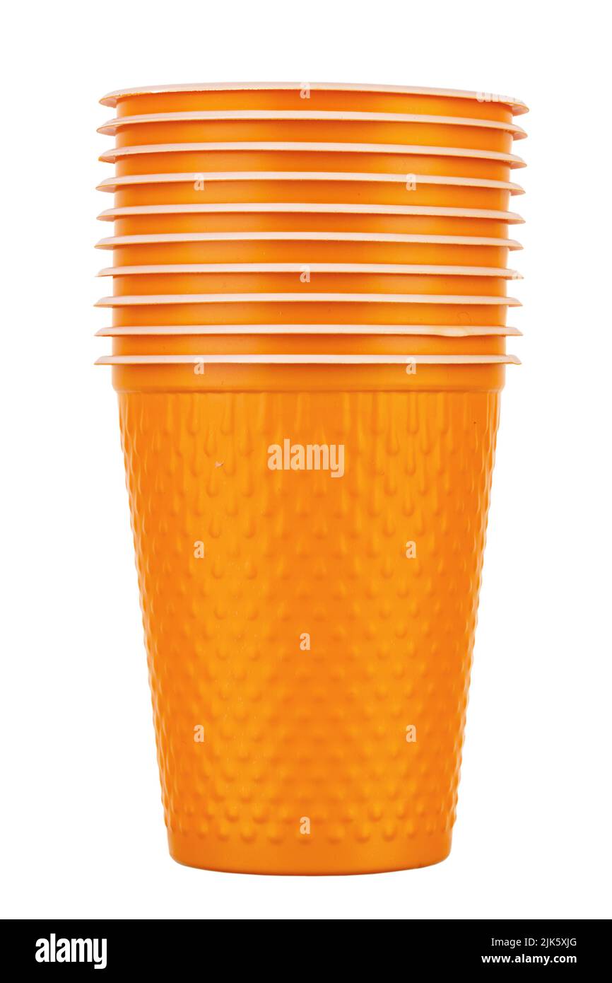 Orange Plastic Cup isolated on white background, full depth of field ...