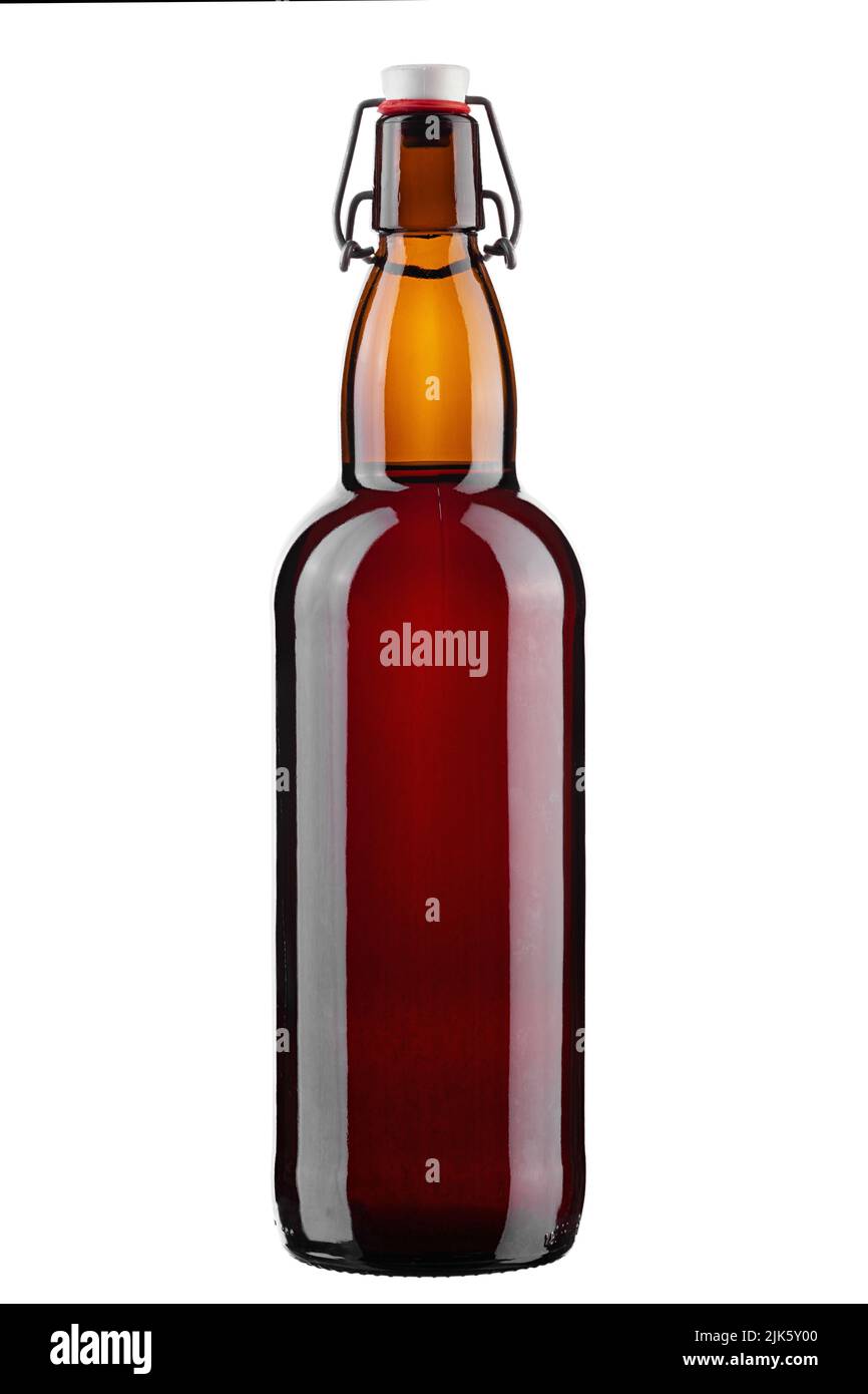Brown bottle with cold beer 500ml, isolated on white background, full depth of field. File ...