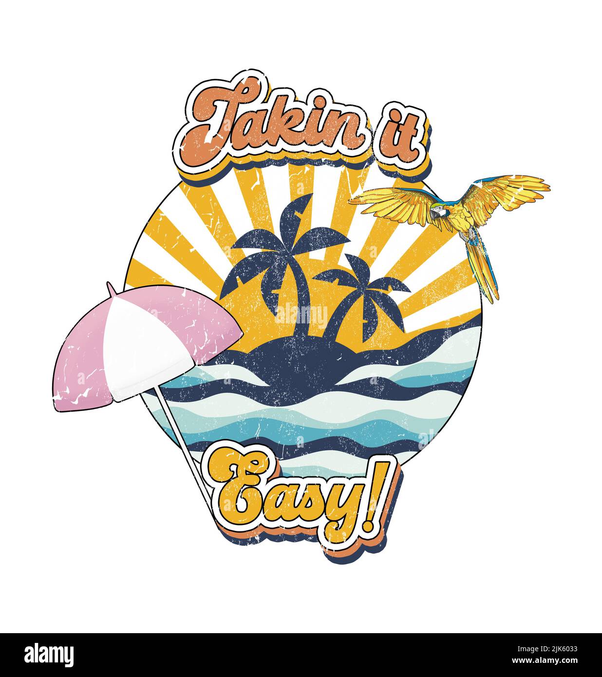 Retro Beach - Takin It Easy - Vintage Summer Graphic Stock Photo - Alamy