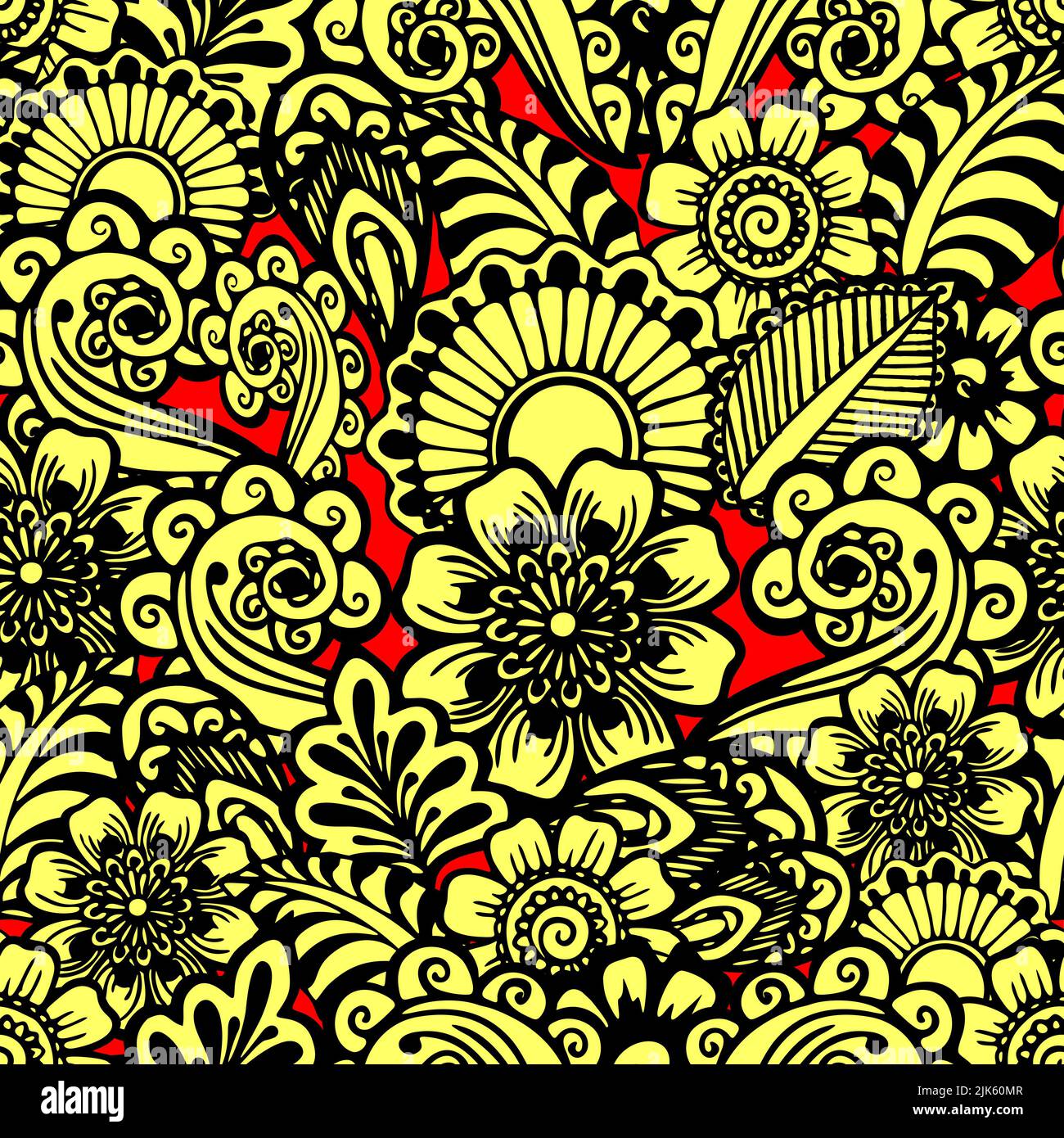 seamless black graphic pattern on a yellow background, oriental motifs ...