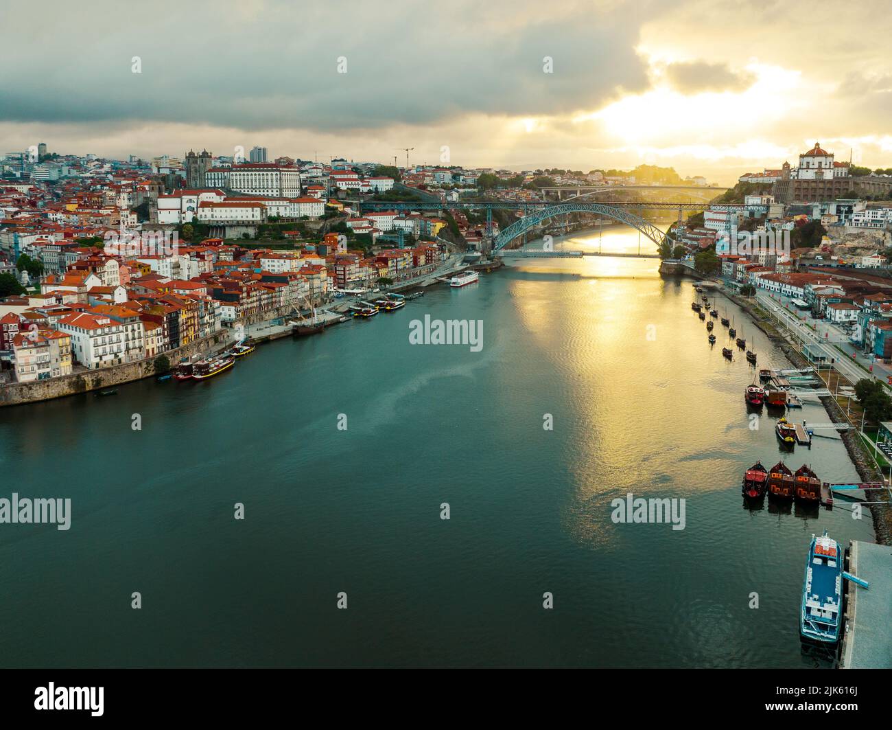 Porto Portugal Aerial View. Dom Luis Bridge at Sunrise. Porto, Portugal ...