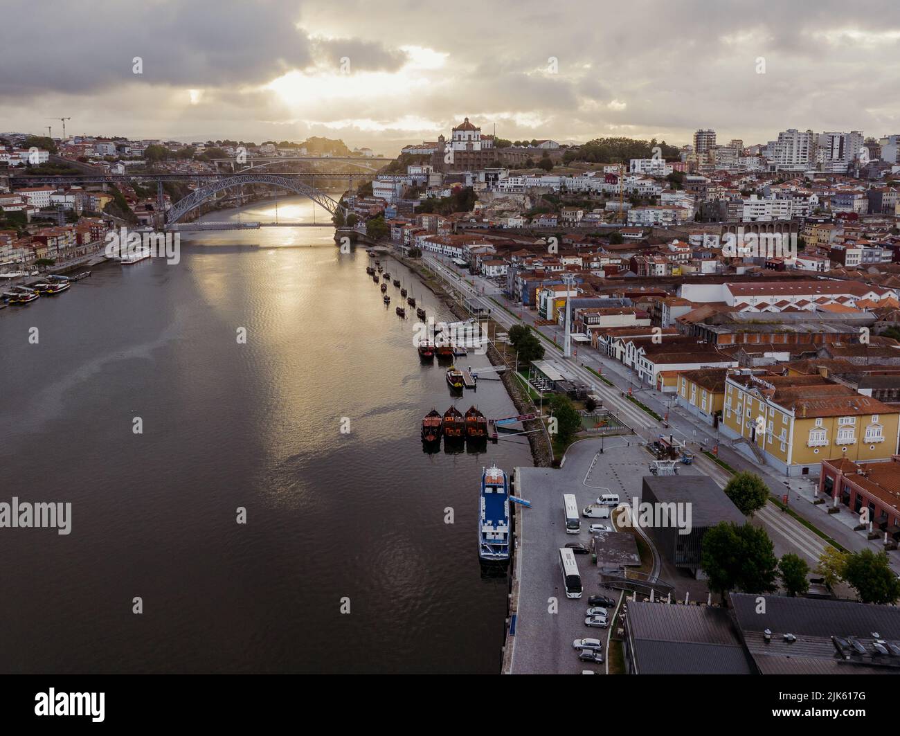 Porto Portugal Aerial View. Dom Luis Bridge at Sunrise. Porto, Portugal ...