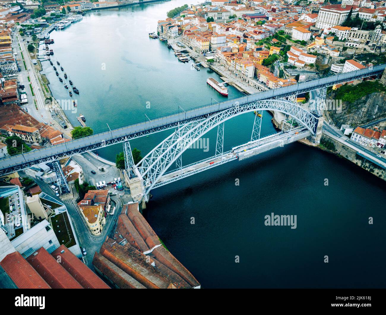 Porto Portugal Aerial View. Dom Luis Bridge at Sunrise. Porto, Portugal ...