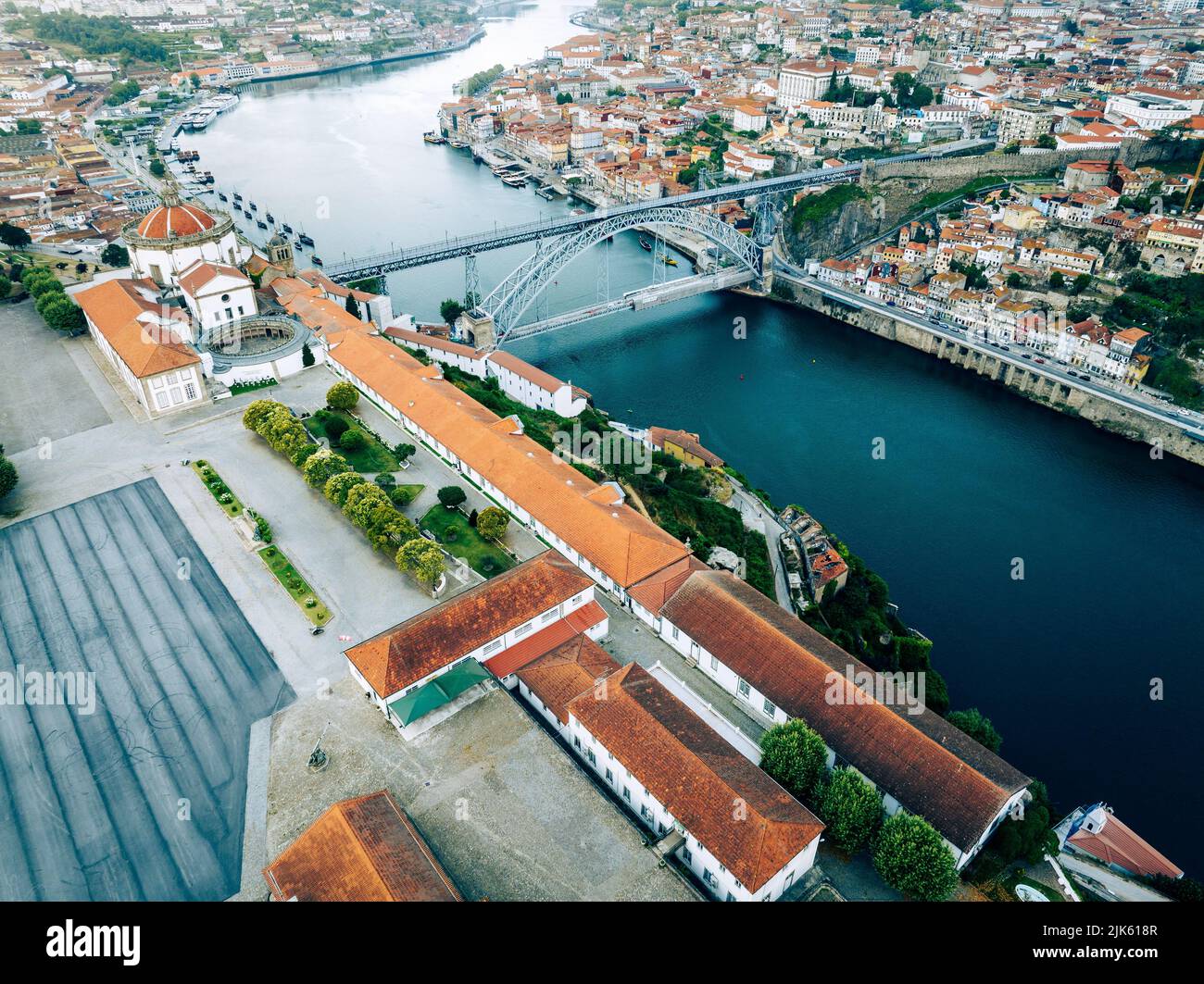 Porto Portugal Aerial View. Dom Luis Bridge at Sunrise. Porto, Portugal ...