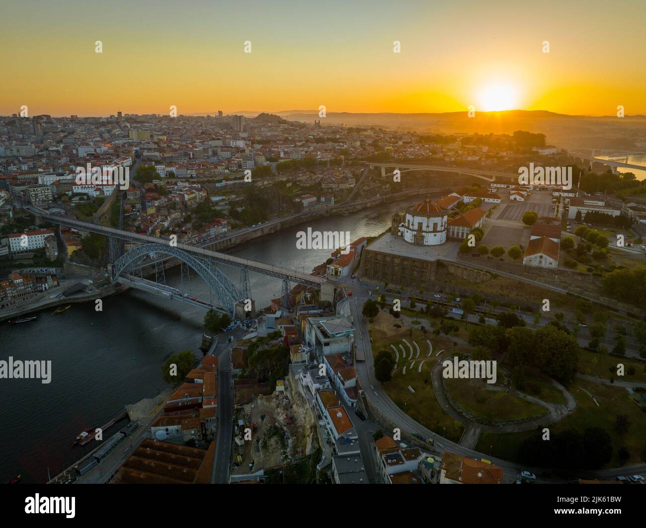 Porto Portugal Aerial View. Dom Luis Bridge at Sunrise. Porto, Portugal ...