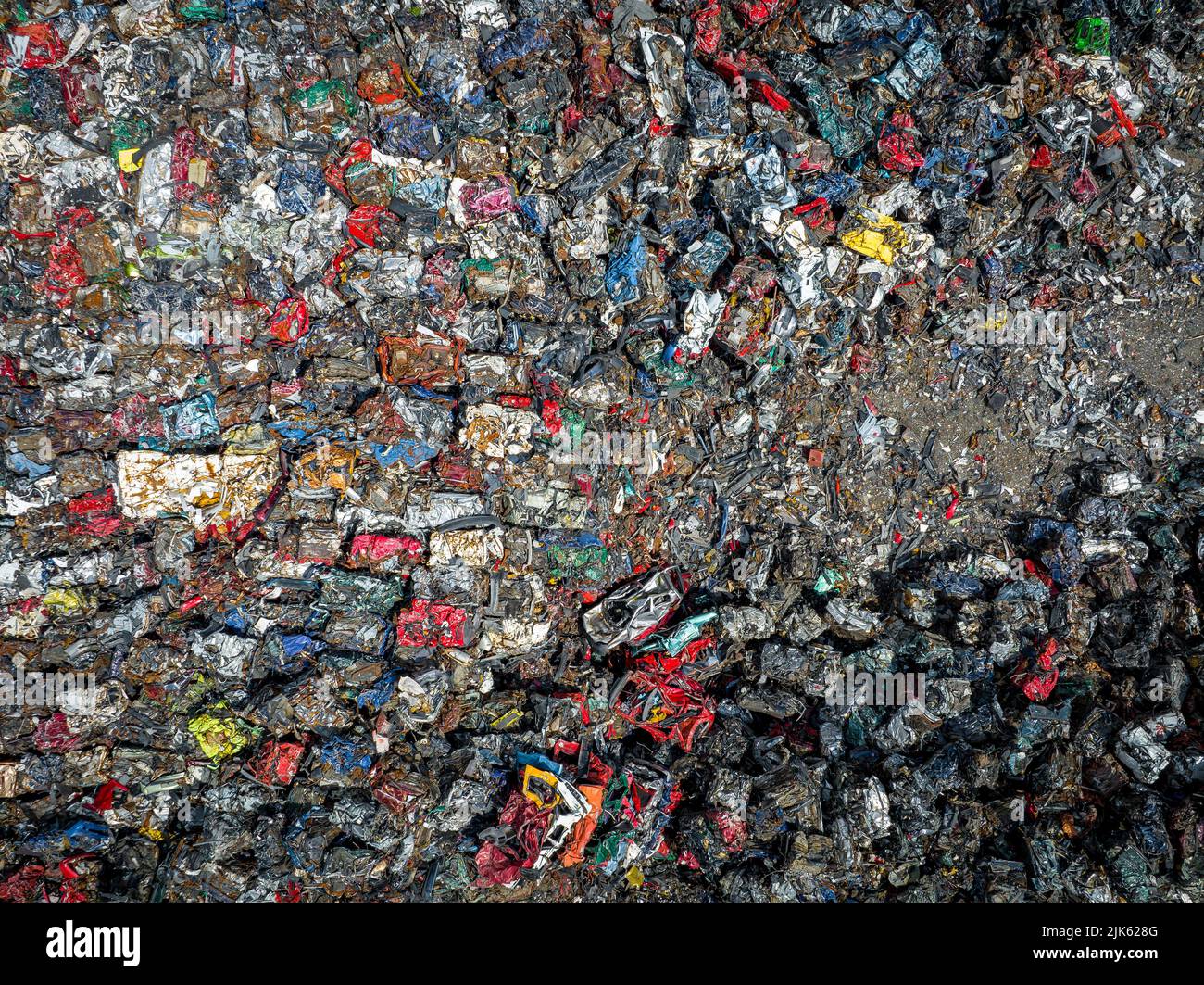 Junkyard Abandoned Cars Aerial View. Top Down View. Vehicle Demolition ...
