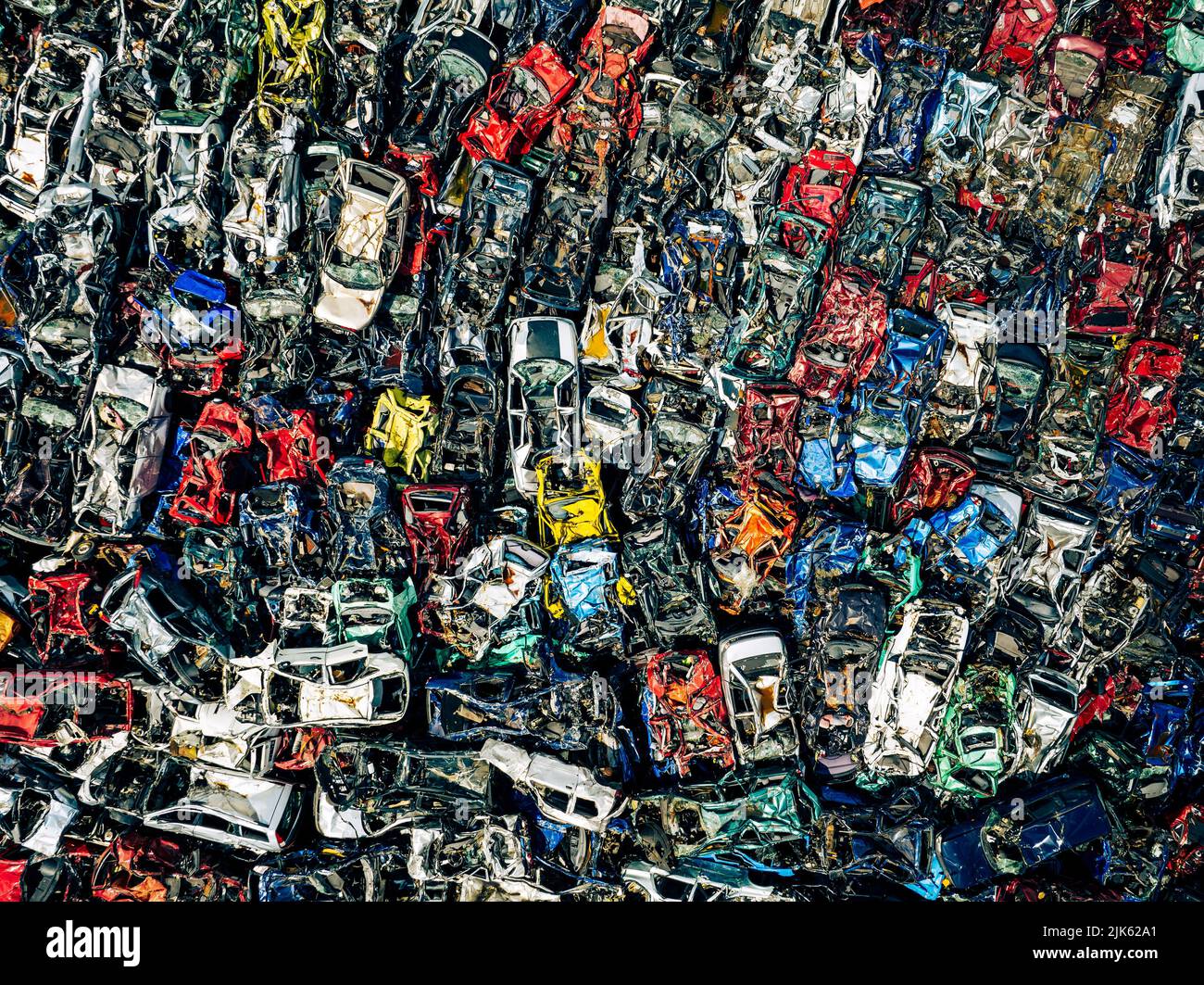 Junkyard Abandoned Cars Aerial View. Top Down View. Vehicle Demolition ...