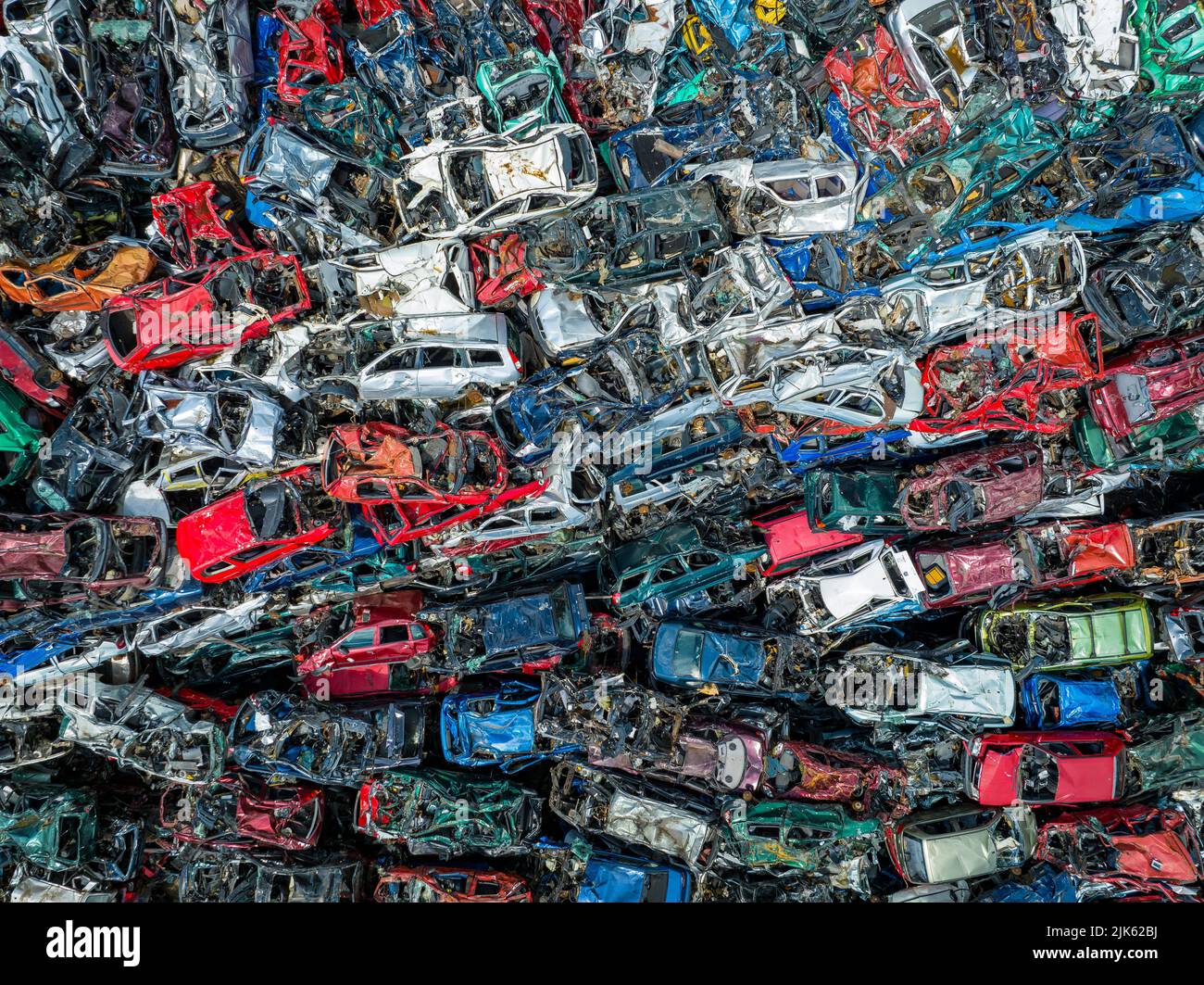 Junkyard Abandoned Cars Aerial View. Top Down View. Vehicle Demolition ...