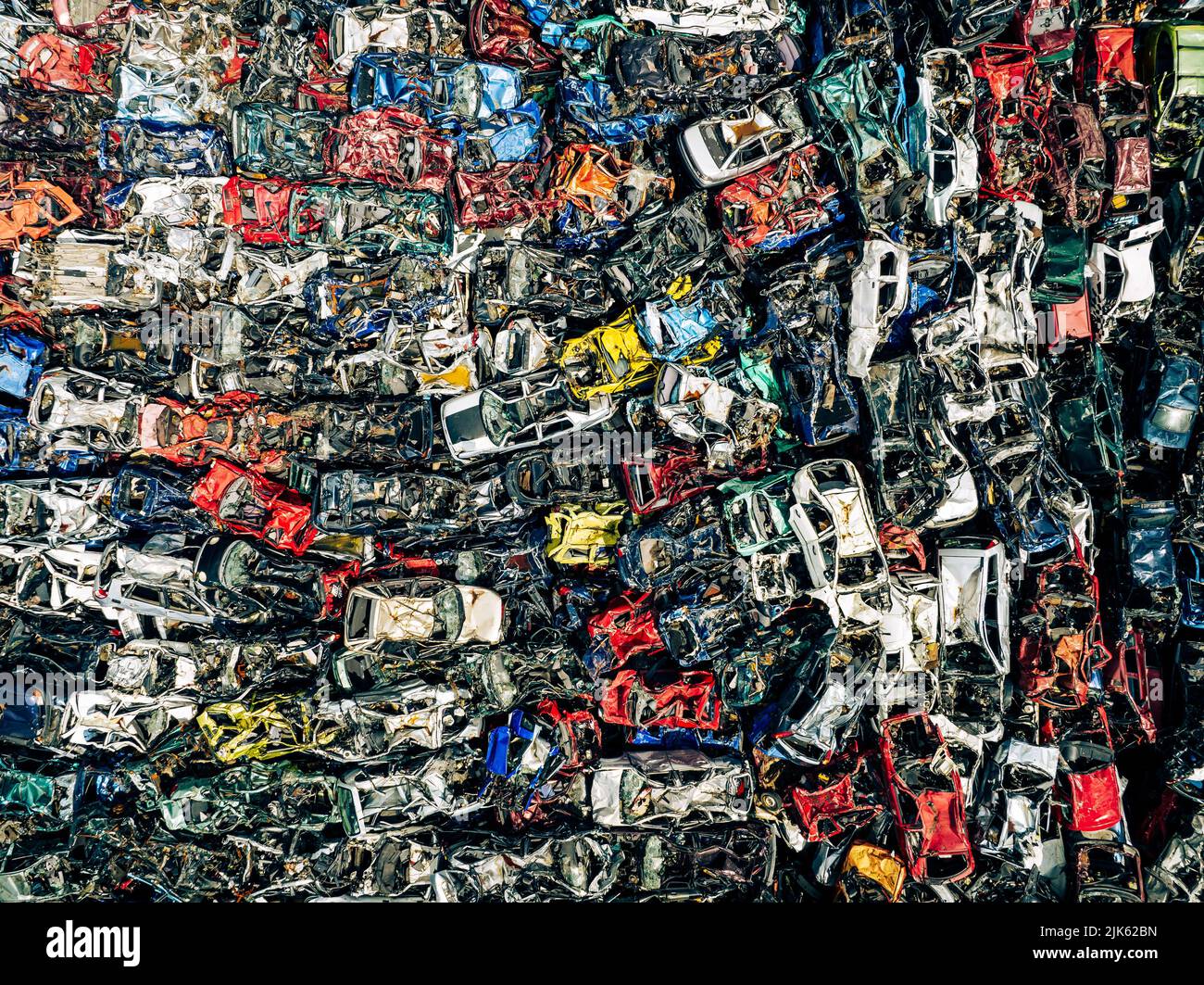 Junkyard Abandoned Cars Aerial View. Top Down View. Vehicle Demolition ...
