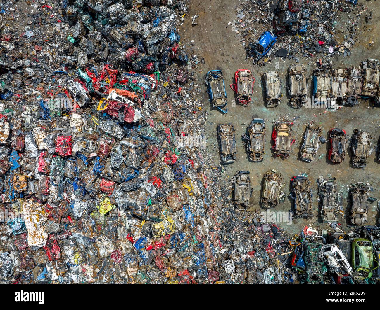 Junkyard Abandoned Cars Aerial View. Top Down View. Vehicle Demolition ...