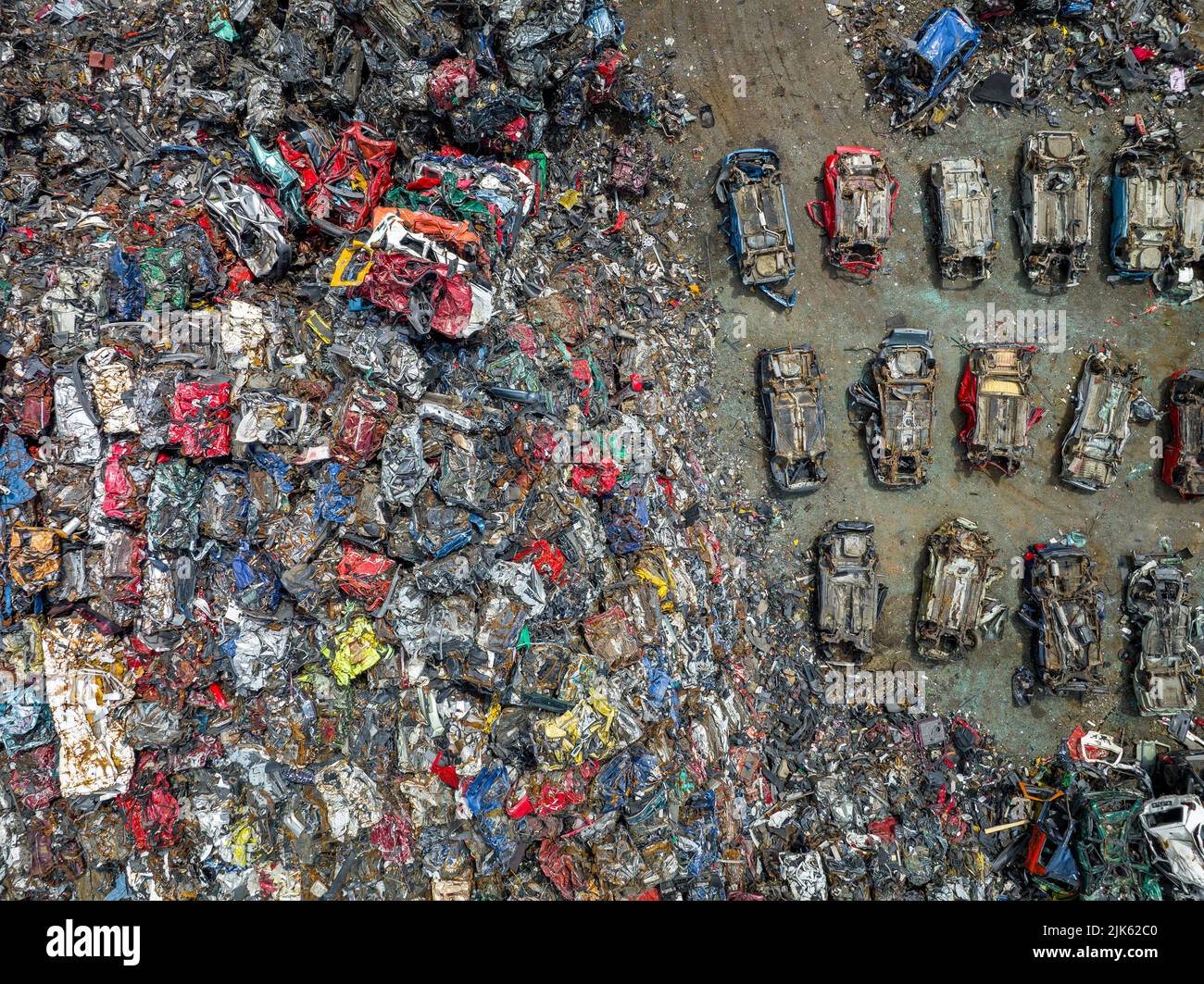 Junkyard Abandoned Cars Aerial View. Top Down View. Vehicle Demolition ...