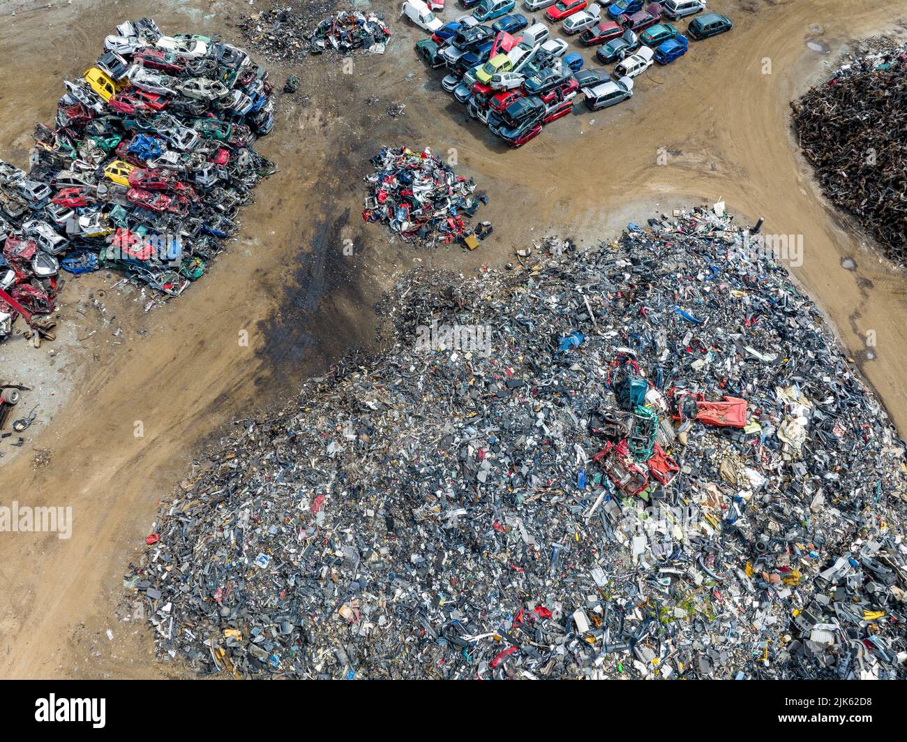 Junkyard Abandoned Cars Aerial View. Top Down View. Vehicle Demolition ...