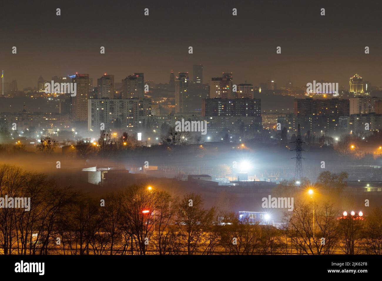 Night cityscape of the big city. Awesome bright, multi colored light in ...