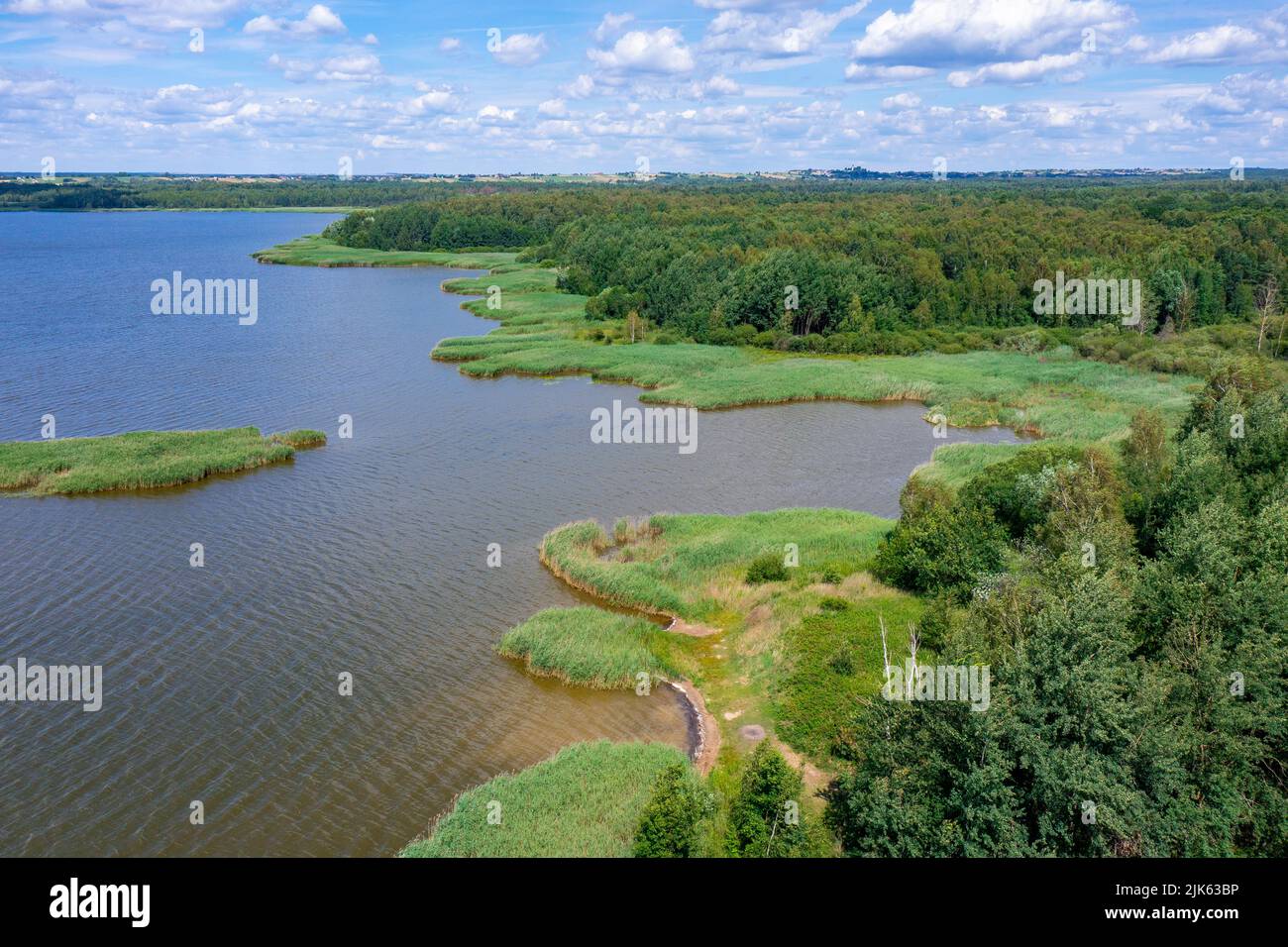 Aerial view of green lake bank. Natural habitat for wild nature and ...