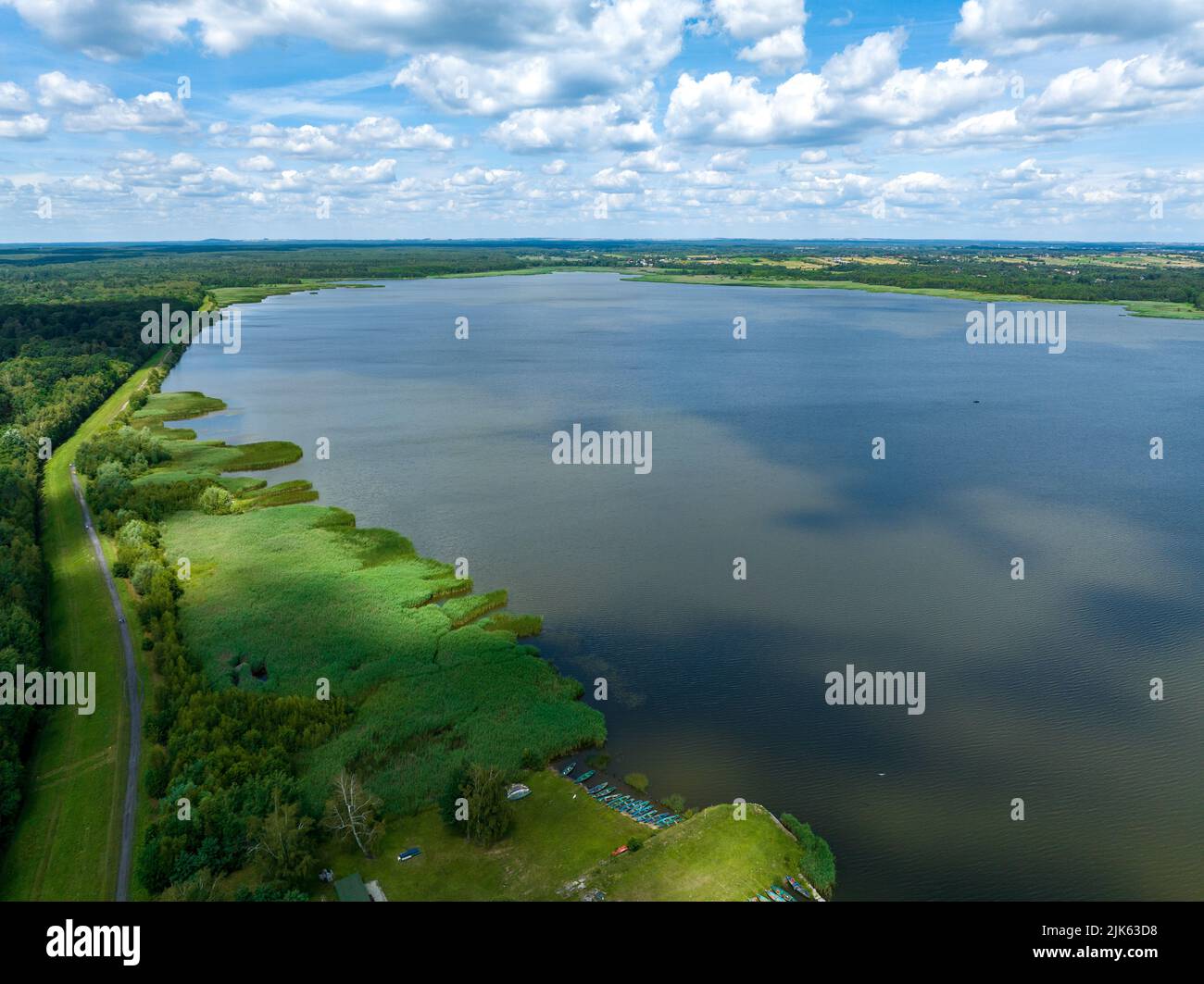 Aerial view of green lake bank. Natural habitat for wild nature and ...