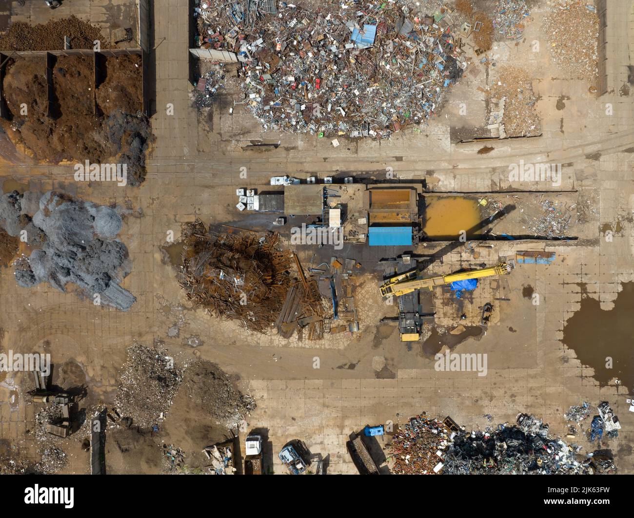 Scrap Metal Recycling. Aerial View of Industrial Scrap Processing ...