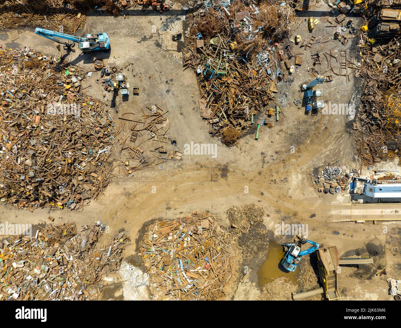 Scrap Metal Recycling. Aerial View of Industrial Scrap Processing ...