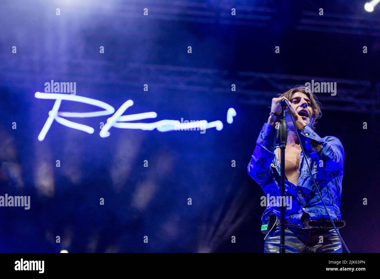 Rock in Roma, Rome, Italy, July 30, 2022, Rkomi singing on stage during ...