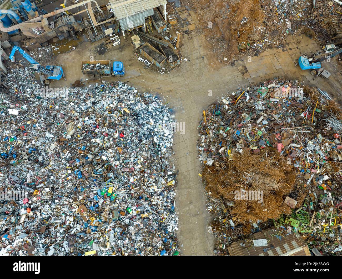 Scrap Metal Recycling. Aerial View of Industrial Scrap Processing ...