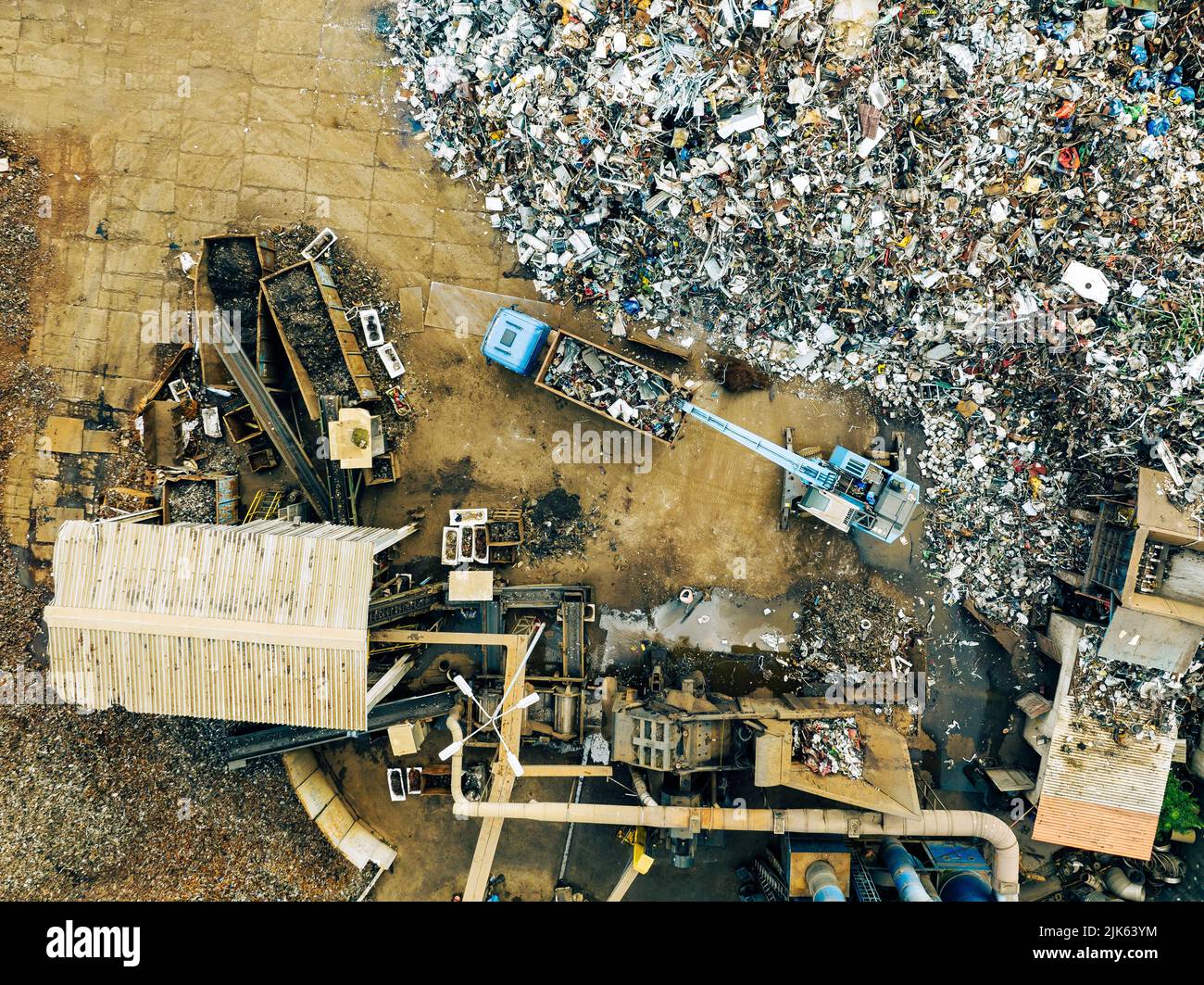 Scrap Metal Recycling. Aerial View of Industrial Scrap Processing ...