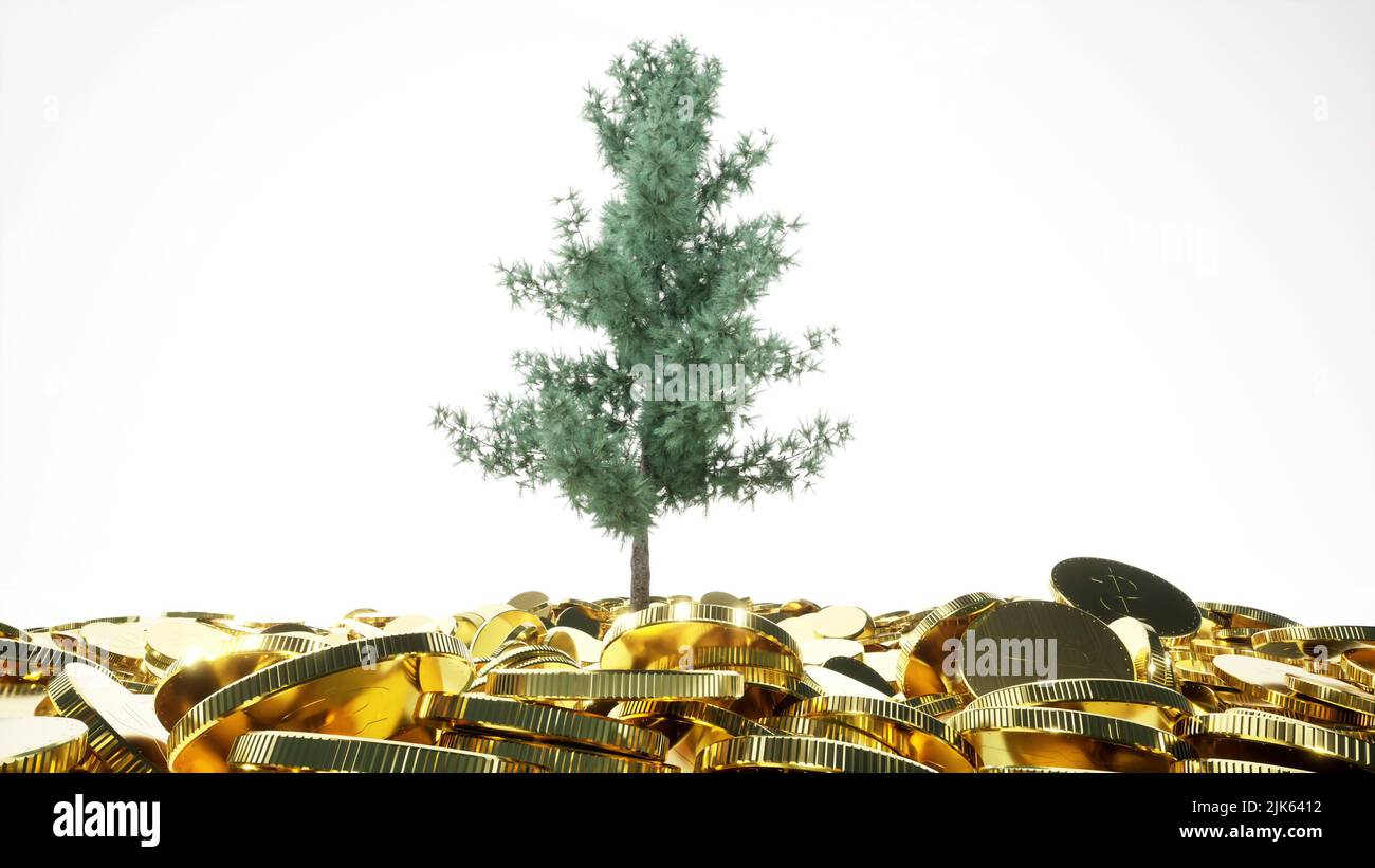 Tree gold coins Business stock market on white background 3d render ...