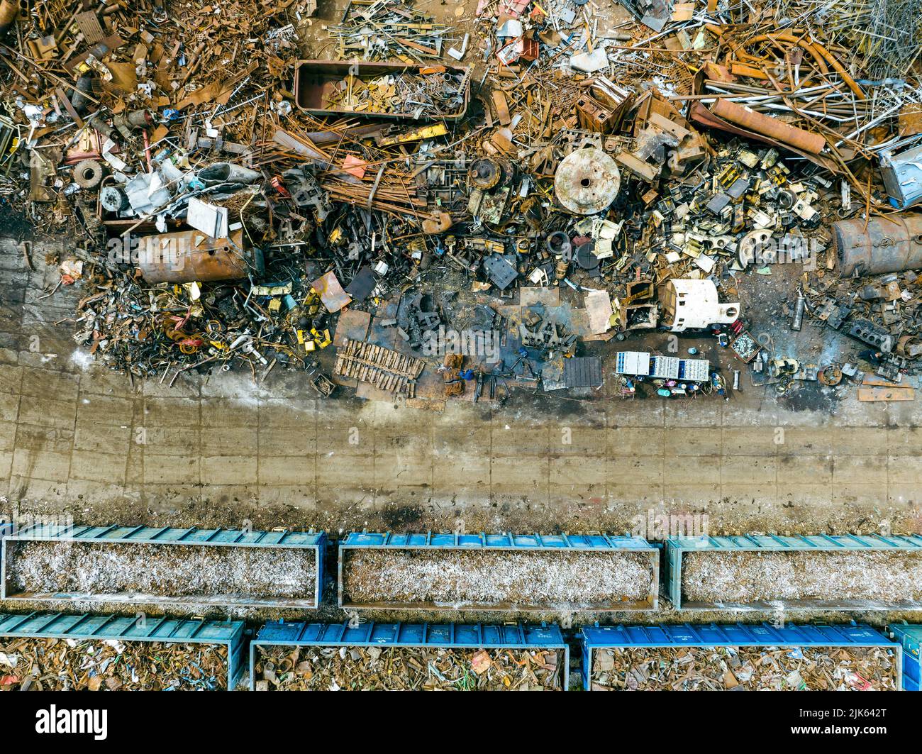 Scrap Metal Recycling. Aerial View of Industrial Scrap Processing ...