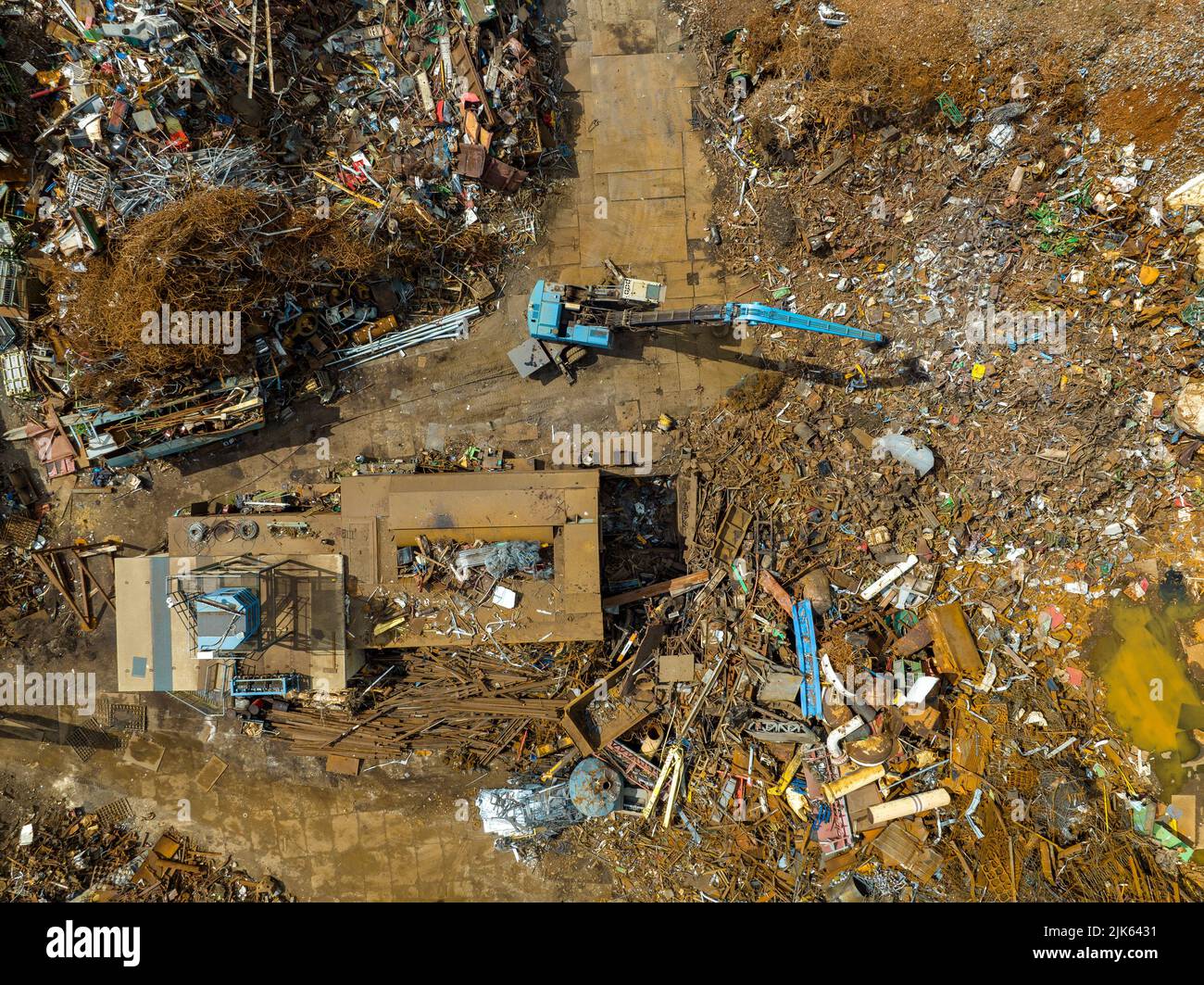 Scrap Metal Recycling. Aerial View of Industrial Scrap Processing ...