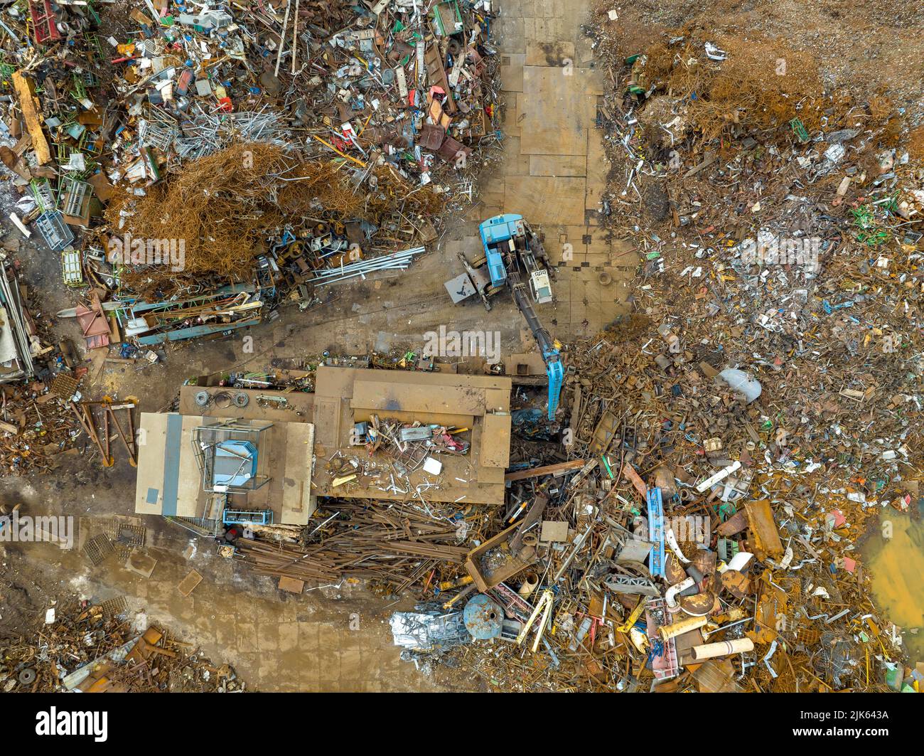 Scrap Metal Recycling. Aerial View of Industrial Scrap Processing ...