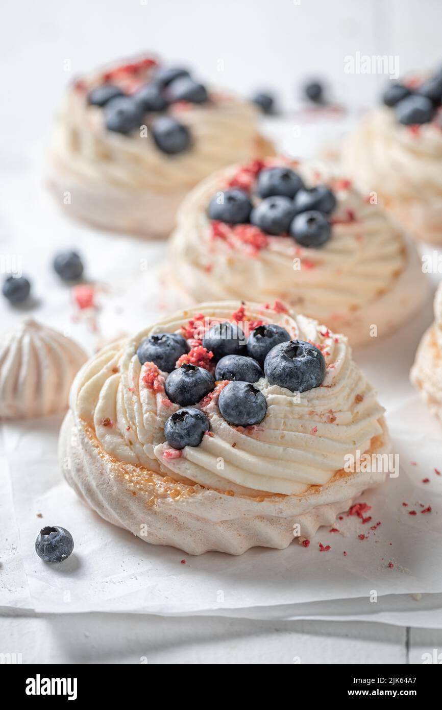 Sweet and crunchy Pavlova dessert as a classic meringue dessert ...