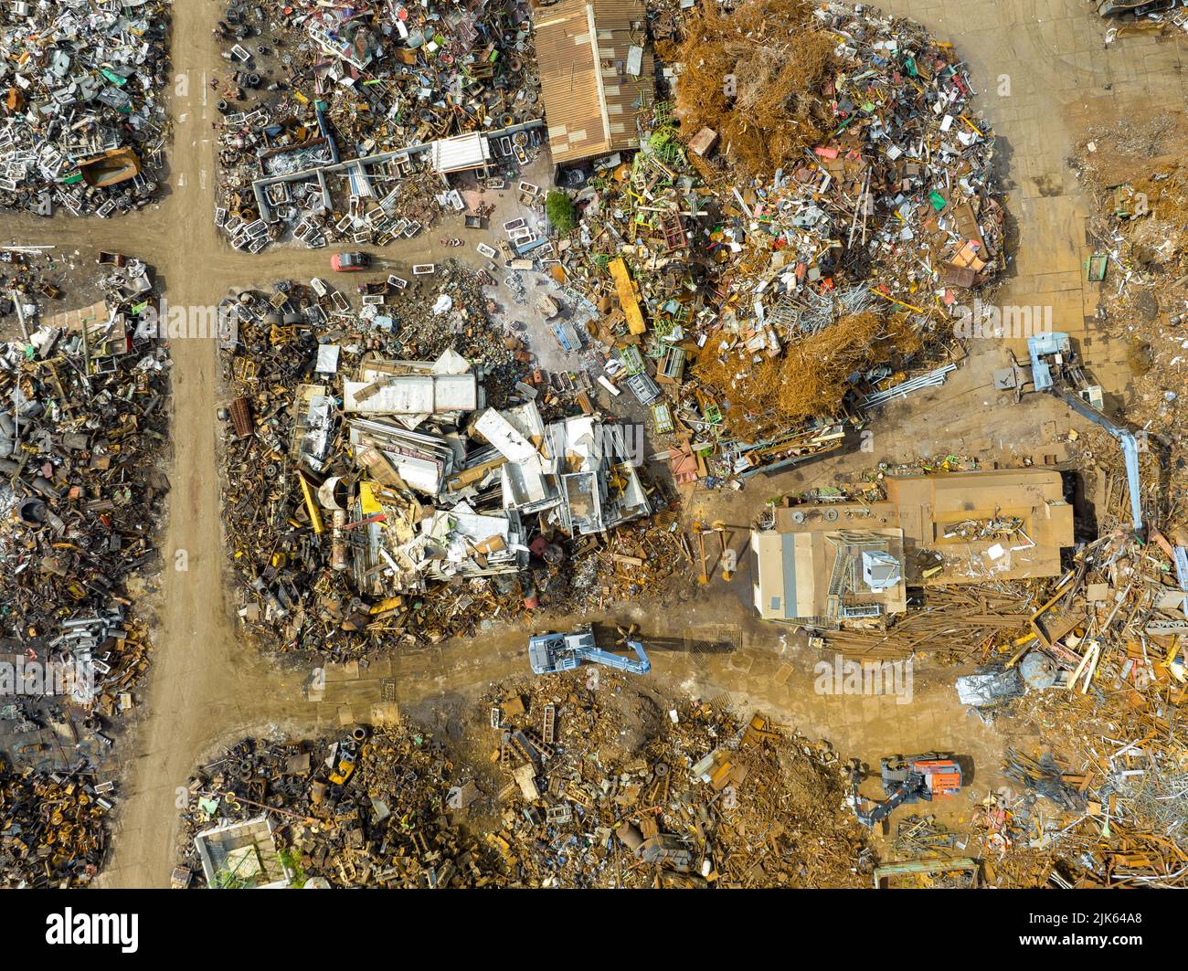 Scrap Metal Recycling. Aerial View of Industrial Scrap Processing ...
