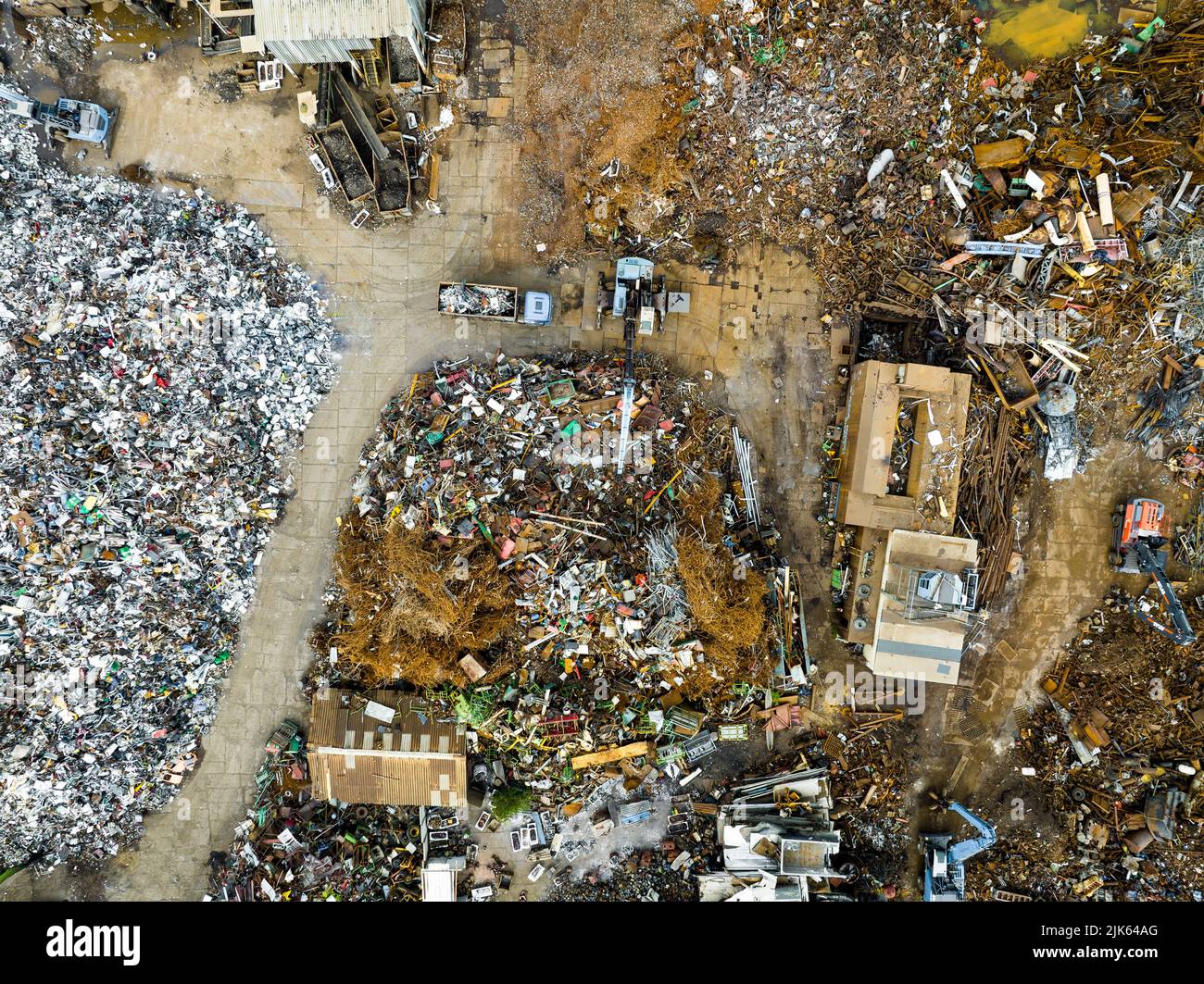 Scrap Metal Recycling. Aerial View of Industrial Scrap Processing ...