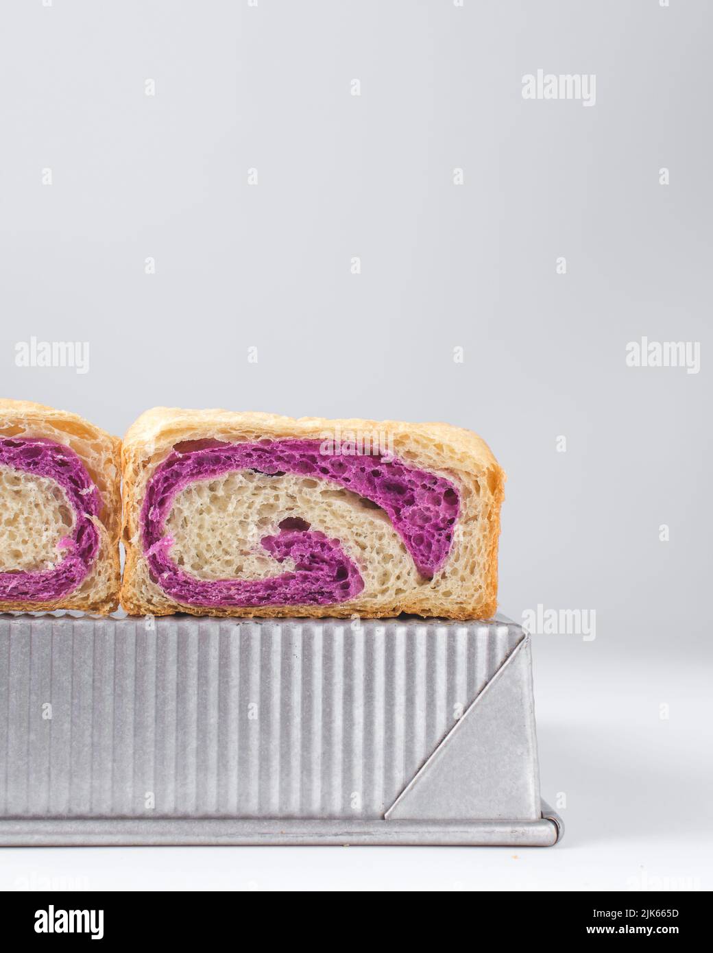 Two colored swirl bread, duo toned bread, purple bread, short loaf of ...