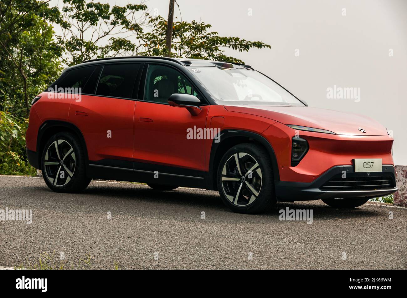 Stationary shot of the Nio ES7 car on Fuquan Mountain, Ningbo, Zhejiang ...