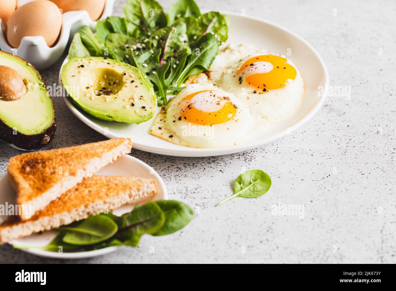 Healthy Breakfast with Wholemeal Bread Toast, Eggs with Green Salad ...