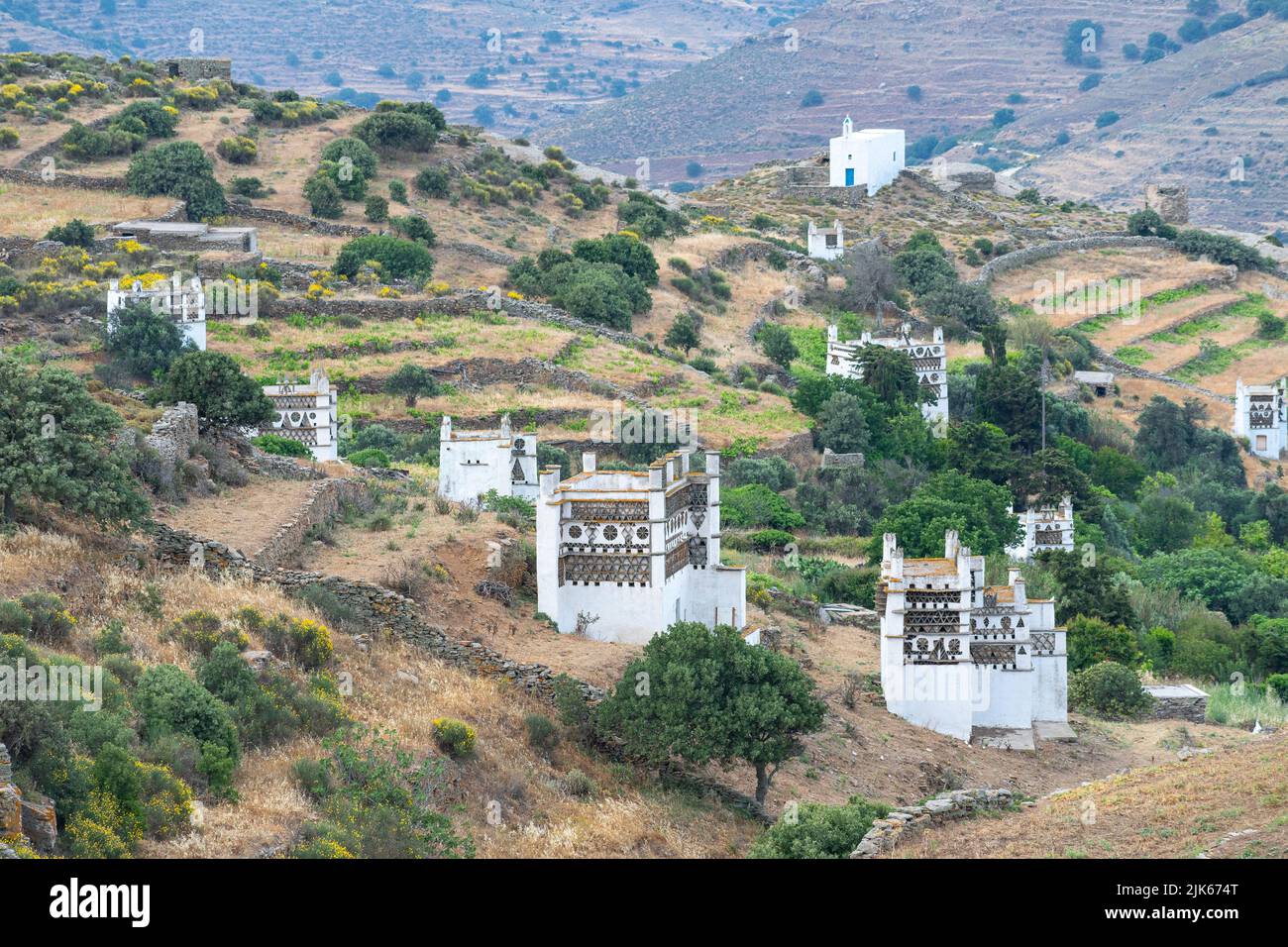 Traditional dovecotes near Tarambados village, Tinos island, Greece ...