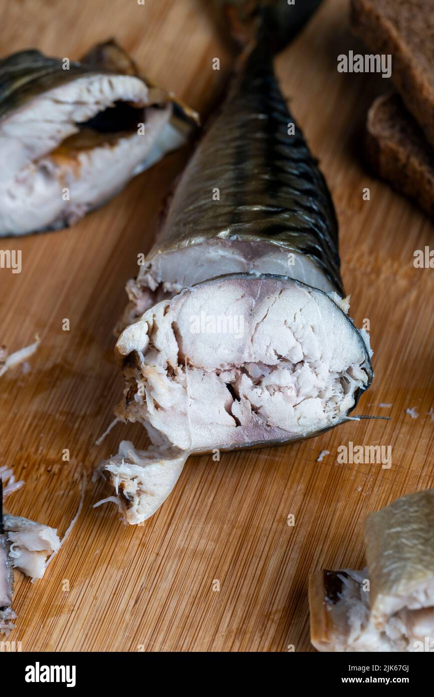 cut into pieces of smoked mackerel during cooking , smoked mackerel ...
