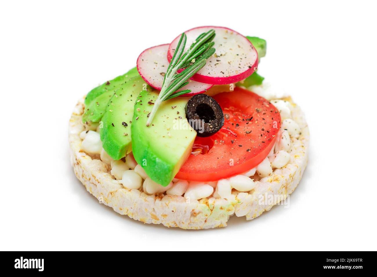 Rice Cake Sandwich with Avocado, Tomato, Cottage Cheese, Olives and ...