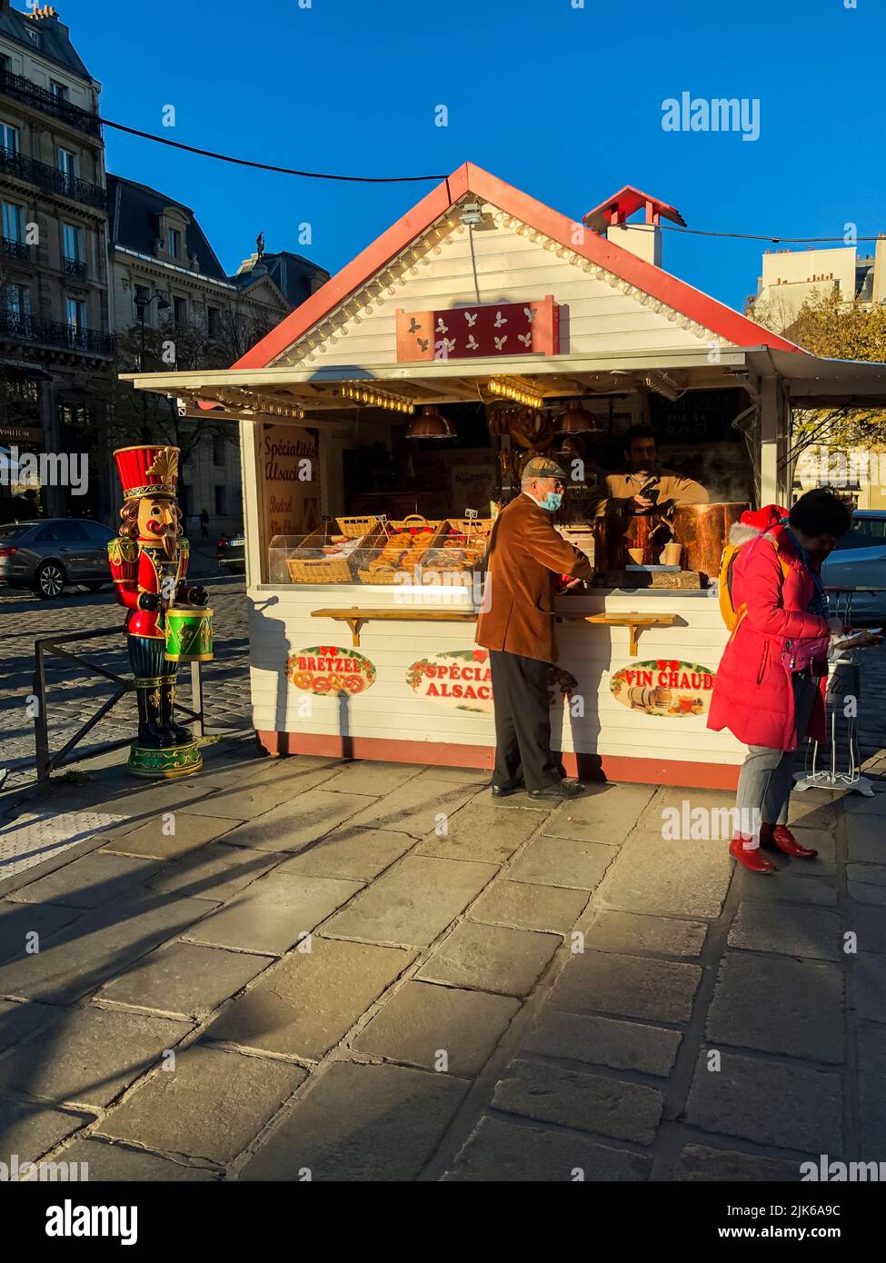 Paris, France, People Shopping on Street in French Christmas Market ...