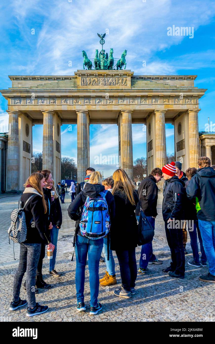 Berlin, Germany, Group of Teenagers Tourists visiting, Pariser Platz ...